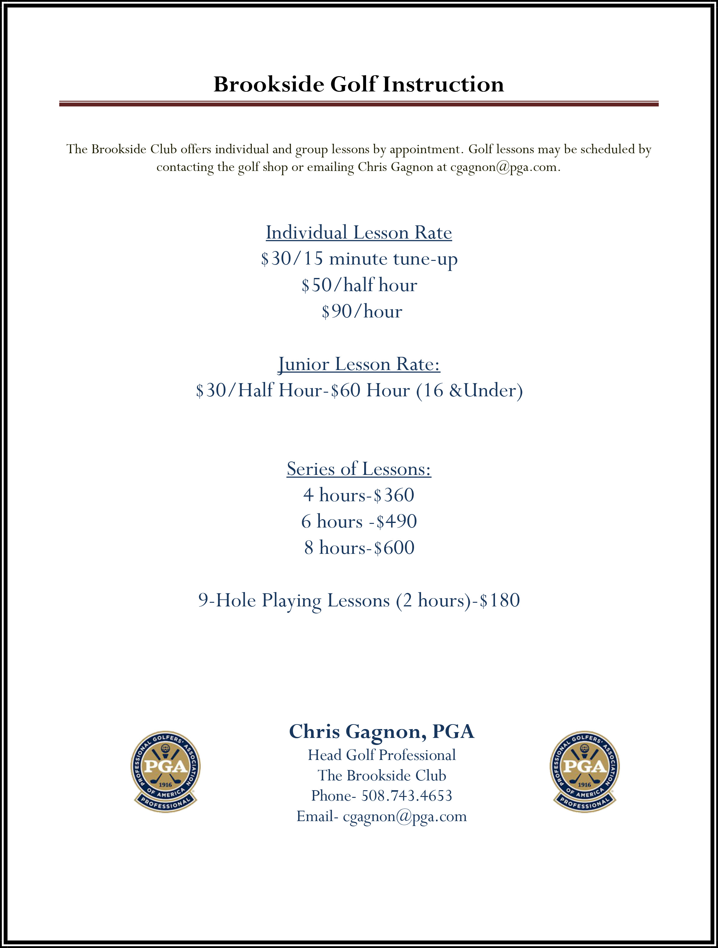 GOLF LESSONS - Brookside Club